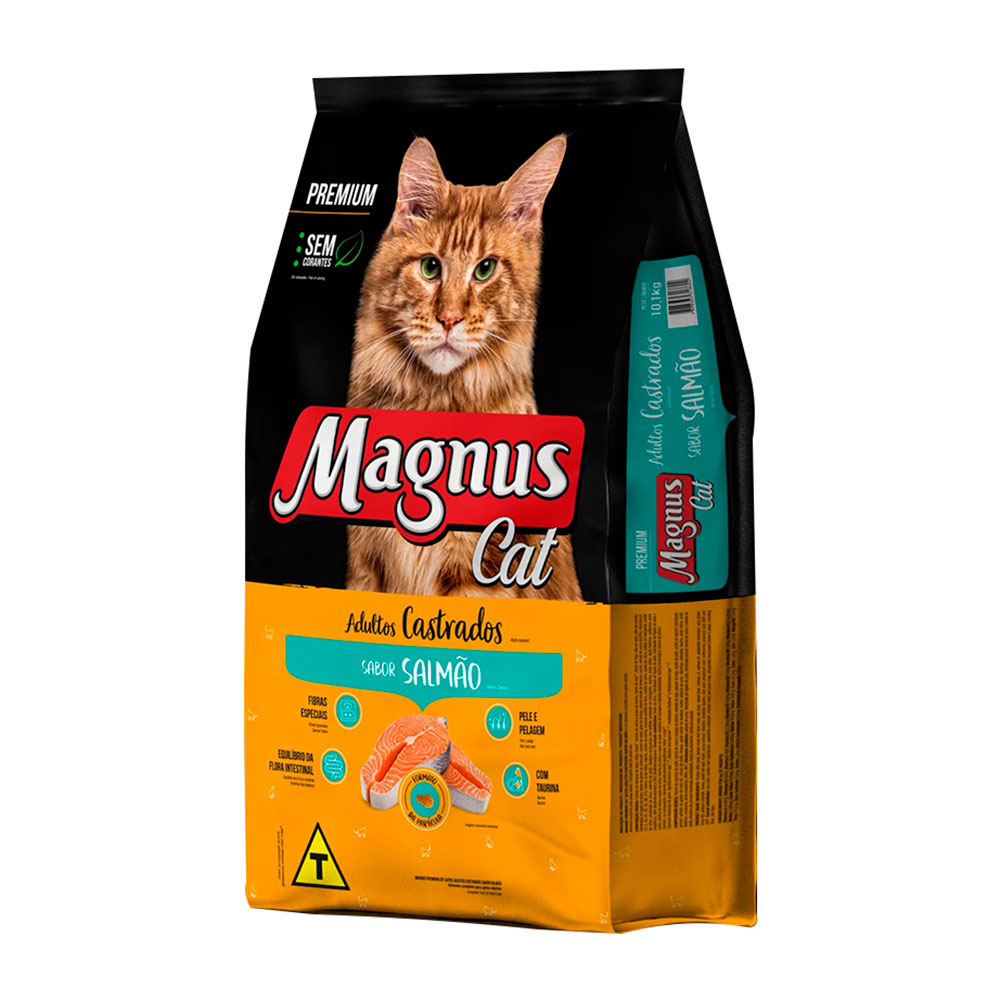 Ração Magnus Cat Premium Gatos Adultos Castrados Sabor Salmão 10,1kg ...