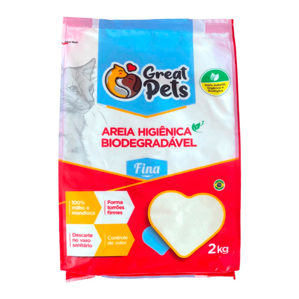 Areia Higiênica Biodegradável Para Gatos Great Pets Fina 2kg - Popular Pet | Pet Shop Online