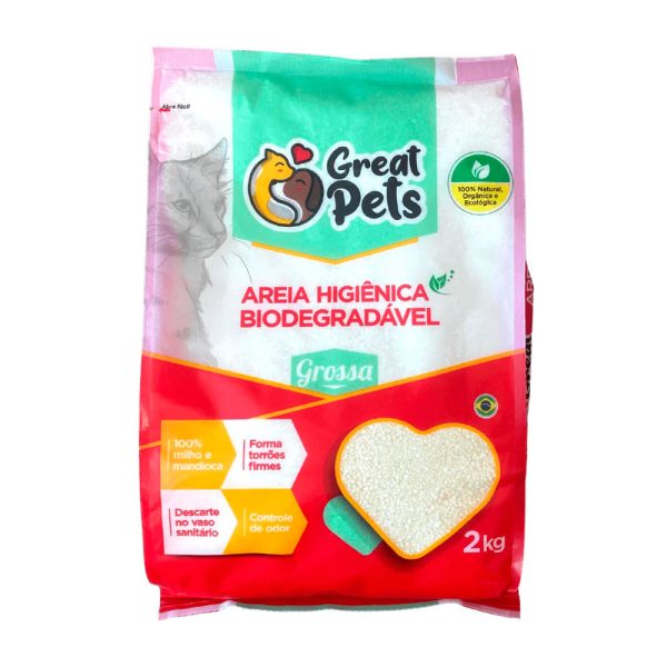 Areia Higiênica Biodegradável Para Gatos Great Pets Grossa 2kg - Popular Pet | Pet Shop Online