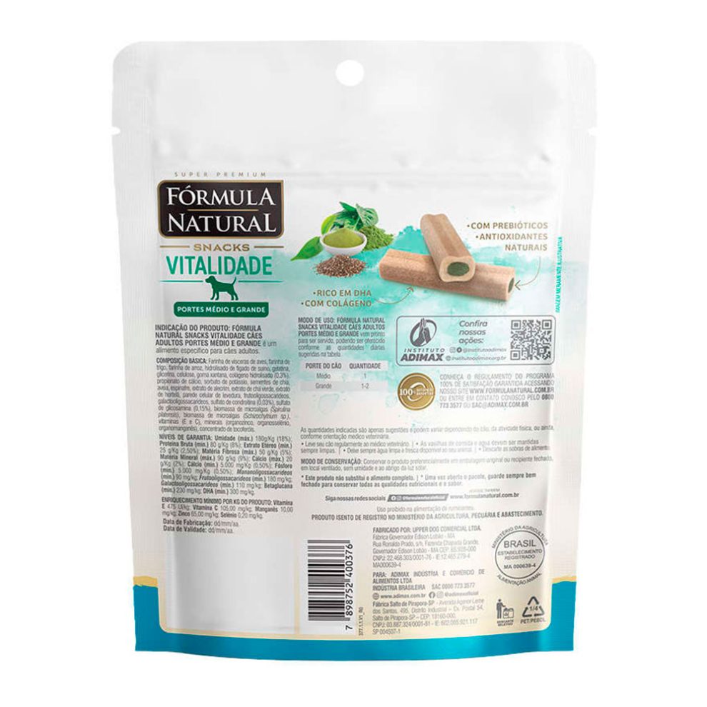 Biscoito Snack Fórmula Natural Vitalidade Cães Adultos Porte Médio e ...